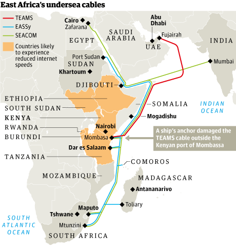 East Africa's Internet connection slowed - Cable damaged